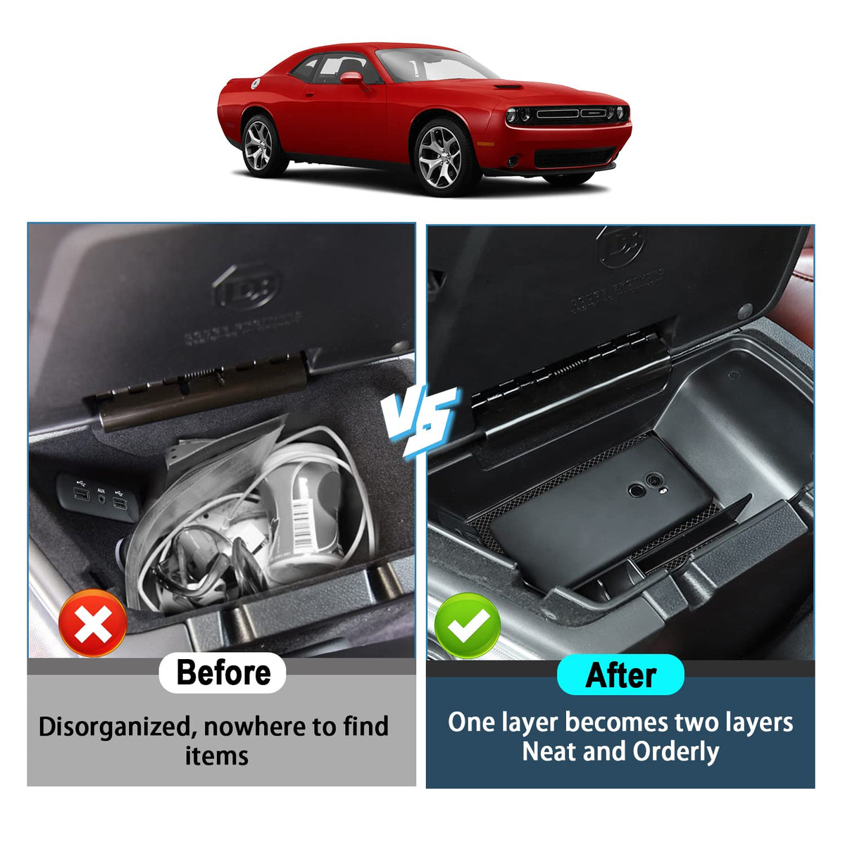 For Dodge Challenger Center Console Organizer Tray 2015-2019