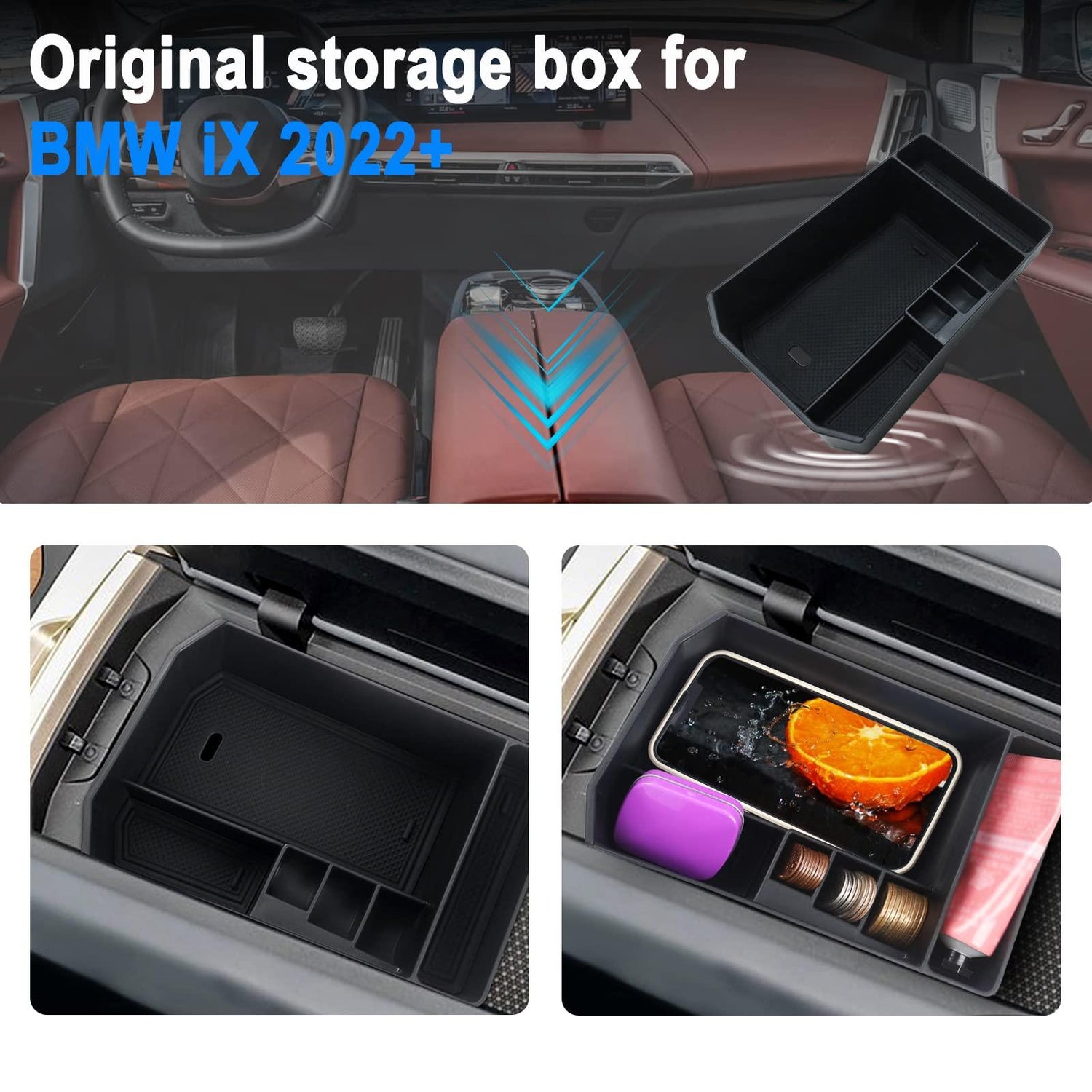 For BMW iX I20 Center Armrest Storage Tray 2022+